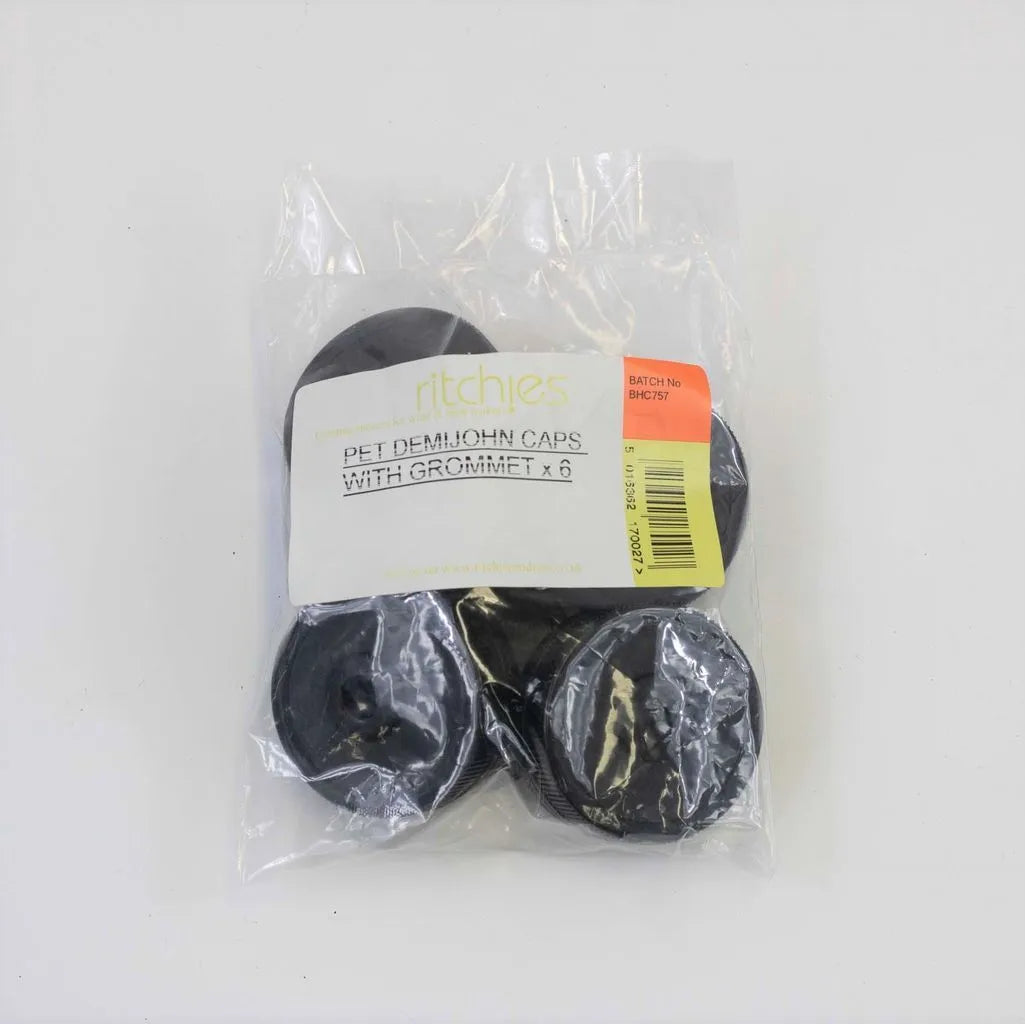Pet Demijohn Caps & Grommet Black 6's | Brewco Home Brew Supplies ...